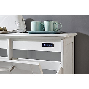 Tilt Out Trash Cabinet, Wooden Kitchen Garbage Can Free Standing Holder, Tilt Out Laundry Hamper Cabinet (Double White)