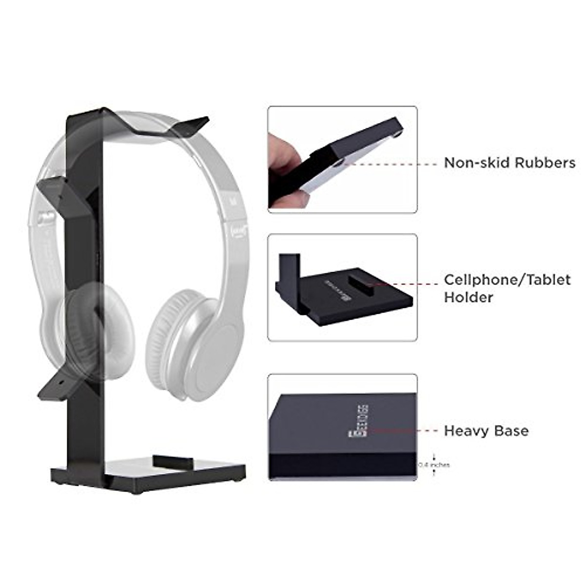GeekDigg Headphone Stand Gaming Headset Holder for Desk Cable Organizer & Cellphone Stand for All Headphones Size Headphone Holder Set Gaming PC Accessories Gaming Station – Black