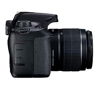 Canon Rebel T100 / EOS 4000D DSLR Camera w/EF-S 18-55mm F/3.5-5.6 Zoom Lens + 64GB Memory, Filters + Macro + 2X Lens, Case, Tripod, Flash, and More (36pc Bundle) (Renewed)