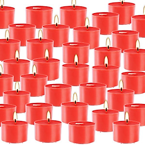 Clear Cup Tea Light Candles - Red - Box of 50 - Apple Scented Tealight Candles - Long Burning Time of 8 Hours - Great for All Events