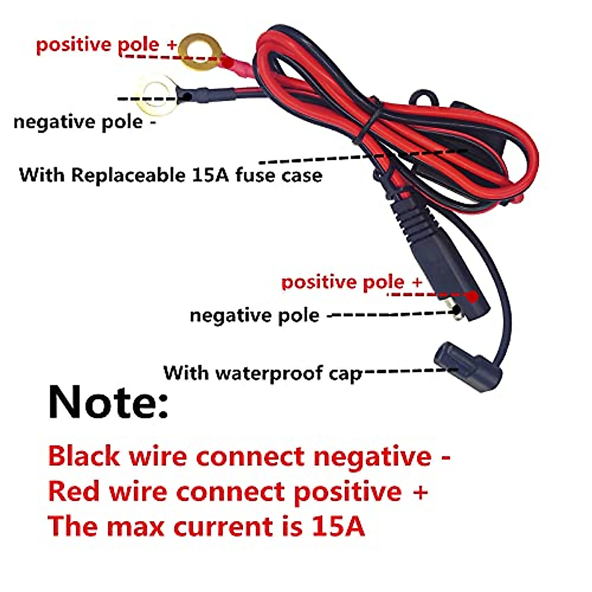 O Ring Terminal Cable - 2FT SAE Connector, Sae Plug to Battery Charger Cord, Solar Panel Cord Ring Terminal Harness Extension Adapter 12V 24V 2 Pin Quick Connect and Disconnect 10A (1 Pack)