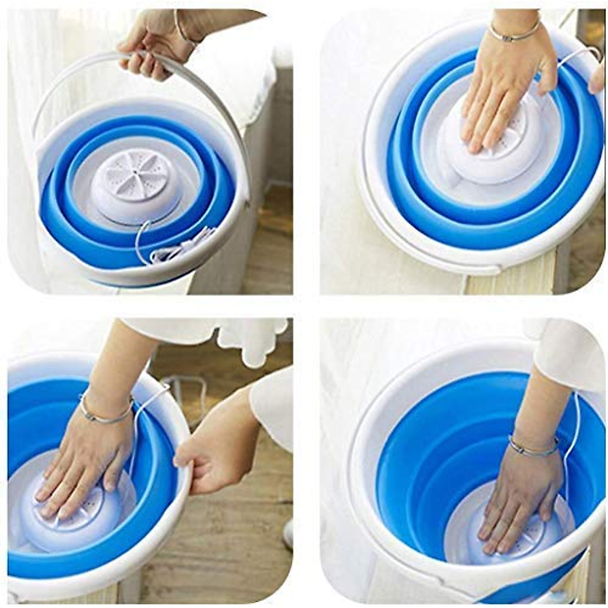 YDCW Portable Mini Tub Washing Machine,Foldable Personal Compact Ultrasonic Turbines Rotating Washer,USB Powered Convenient Laundry for Camping Apartments Dorms RV Business Travel(Blue),B(Upgrade)