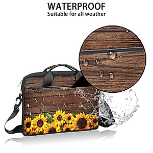 Sunflowers Wooden Laptop Computer Bag Waterproof Shoulder Messenger Bag 13-15 inch Durable Laptop Tote Bag with Shoulder Strap Handle Lightweight Crossbody Briefcase