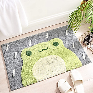 Ankah Bath Mat Cute Shower Rug, Luxury Shaggy High Absorbent and Anti Slip, Machine Washable Fit for Bathtub, Shower and Bath Room, 18" x 26", Little Frog