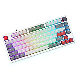 BOYI GK75 Tri-Mode 75% Keyboard with Knob Hot Swappable RGB Gaming Keyboard,2.4Ghz/Bluetooth 5.0/Wired Keyboard 80 Keys Programmable Mechanical Keyboard(Skyloong Red Switch,Cool-Red Theme)
