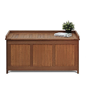 PayLessHere 85 Gallon Hardwood Deck Box Outdoor Storage Outdoor Patio Furniture Teak Oil Waterproof
