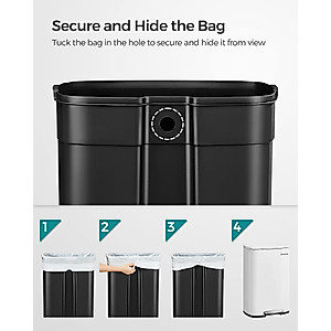 SONGMICS 13 Gallon Trash Can, Stainless Steel Kitchen Garbage Can, Recycling or Waste Bin, Soft Close, Step-On Pedal, Removable Inner Bucket, White ULTB050W01