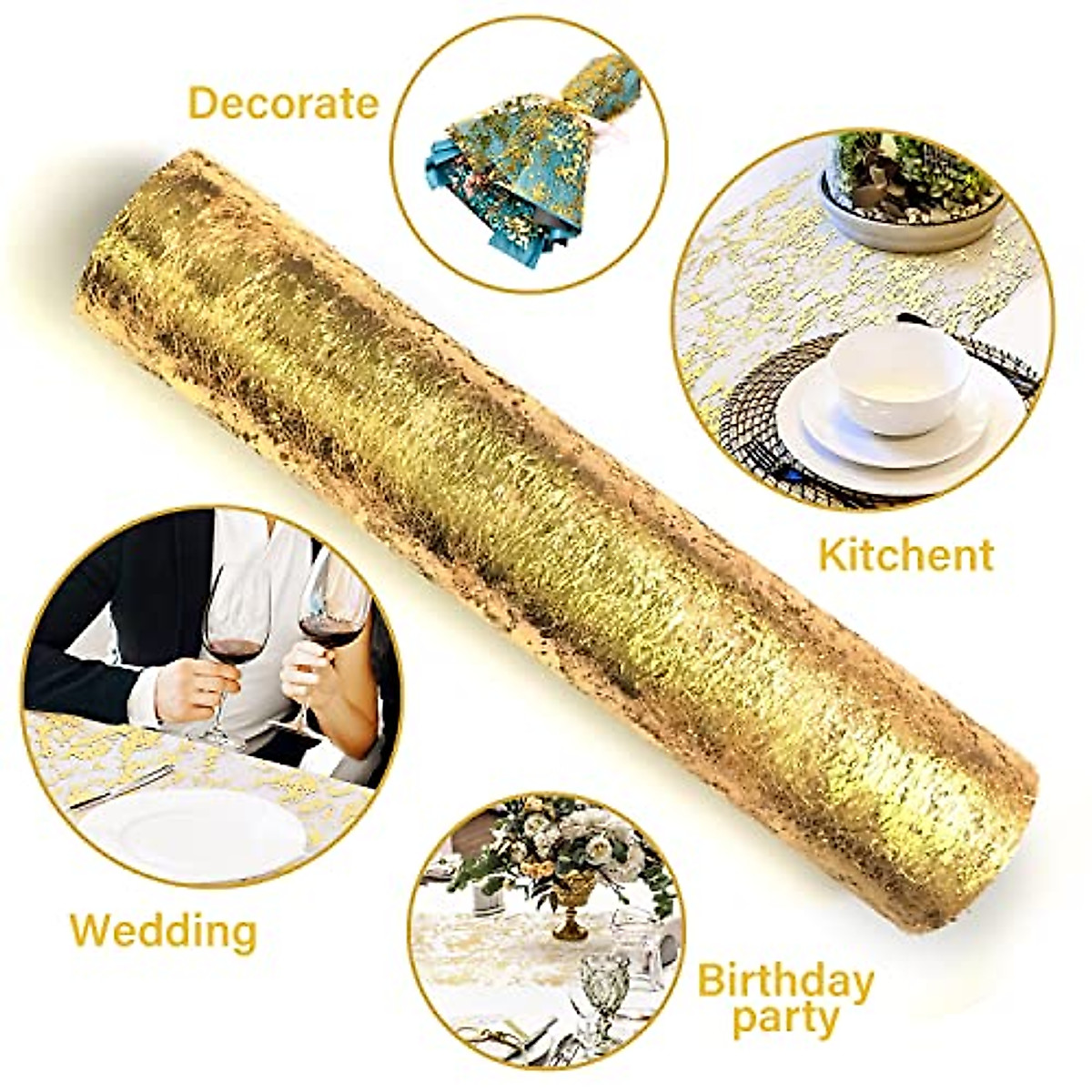 Qililandiy Gold Tulle Fabric Roll 11 Inch Sparkling Organza Fabric Spool Tulle Spool 10 Yards for Christmas Party Wedding Tutu Gift Wrap Table Decoration