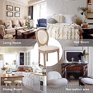 Nrizc French Country Dining Chairs Set of 4, Leather Farmhouse Dining Room Chairs with Round Back, Solid Wood Legs, Oval Side Chairs for Kitchen/Bedroom/Dining Room