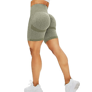 HIGORUN Women's Seamless Workout Shorts Gym Yoga High Waist Scrunch Butt Lift Cycling Shorts Khaki S