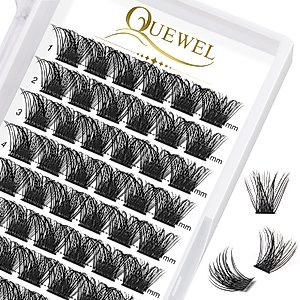 QUEWEL Cluster Lashes 72 Pcs Wide Stem Individual Lashes C/D Curl 8-16mm Length DIY Eyelash Extension False Eyelashes Natural&Mega Styles Soft for Personal Makeup Use at Home (Mega-D-14)