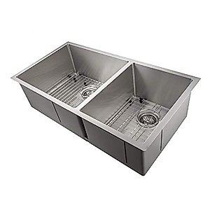 ZLINE 36" Chamonix Undermount Double Bowl Stainless Steel Kitchen Sink with Bottom Grid (SR60D-36)