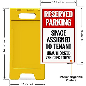 Reserved Parking Space Assigned To Tenant Unauthorized Vehicles Towed Sidewalk Sign Kit, 10x16 Inches, With A Frame Stand, Made in USA by Sigo Signs