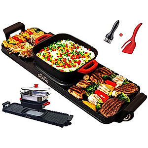SKAIVA 3 in 1 Electric Smokeless Grill and Hot pot with Steamer - Non-Stick Detachable KBBQ Hotpot Grill Combo, Indoor Korean Bbq Grill Shabu Shabu Hot Pot Electric Grill