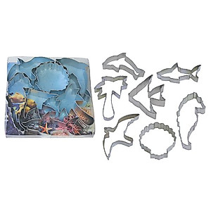 R&M International Seven Seas Ocean Cookie Cutters, Seagull, Angel Fish, Palm Tree, Seashell, Seahorse, Dolphin, Shark, 7-Piece Set