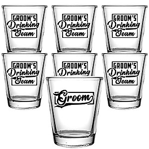 Veracco Groom and Groom's Drinking Team Bachelor Party Wedding Favors Gift For Groom Groomsmans Proposal Shot Glasses (Clear, 7)