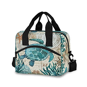 Toprint Sea Turtle Retro Lunch Bag, Oxford Material and Aluminum Film, 29x18x24cm, Unisex, 10+ Years