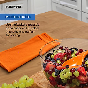 Farberware Easy to use pro Pump Spinner with Bowl, Colander and Built in draining System for Fresh, Crisp, Clean Salad and Produce, Large 6.6 quart, Green