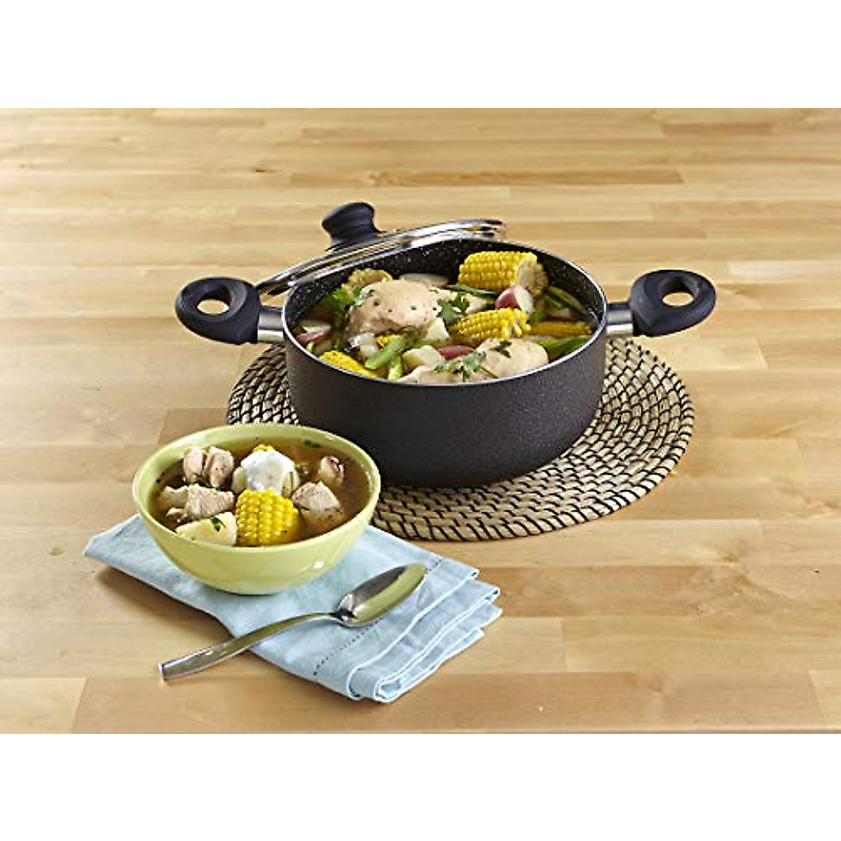 Imusa Nonstick Stock Pot with Glass Lid 4.8-Quart Cookware, Black