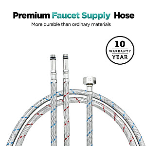 23.5-Inch Bathroom Kitchen Faucet Connector Braided Stainless Steel Supply Hose G1/2'' Female Compression Thread x M10 Male Connector Faucet Supply Line 2 Pcs(1 pair)