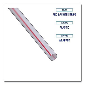Boardwalk JSTW775S24 Jumbo Straws, 7 3/4-Inch , Plastic, Red w/White Stripe, 500/Pack, 24 Pack/Carton