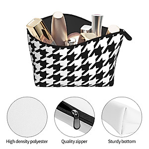 Lightweight Travel Portable Cosmetic Bag Compatible with Black And White Houndstooth, Casual Toiletry Makeup Carrying Pouch Multifunction Coin Cash Storage Cases for Women