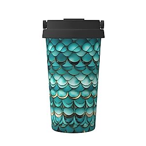 WANGZHAO Mermaid Teal Fish Scale Print Double Wall Stainless Steel Vacuum Insulated Tumbler Cup Home Thermal Cup