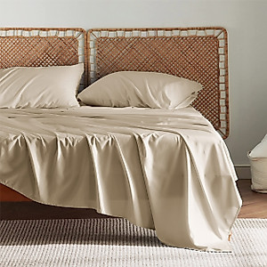 Bedsure King Size Sheet Set, Cooling Sheets King, Rayon Derived from Bamboo, Deep Pocket Up to 16", Breathable & Soft Bed Sheets, Hotel Luxury Silky Bedding Sheets & Pillowcases, Beige