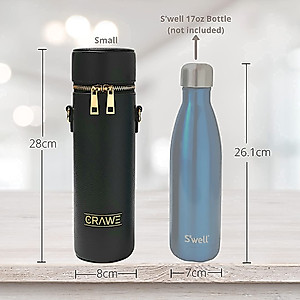 Crawe Full Grain Leather Insulated Water Bottle Crossbody Bag, 40 oz Water Bottle Holder with Strap for Walking, Bottle Carrier, Bottle Sling, Single Wine Bottle Tote, Brown Pebbled Leather, Gift Box