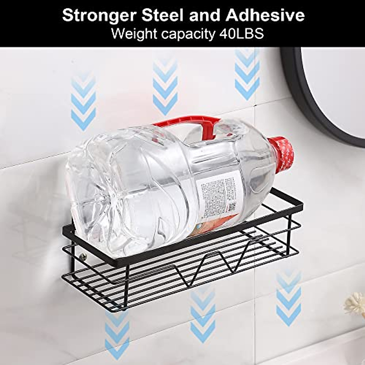 WOSOMOK Adhesive Shower Caddy Black Bathroom Shelf Organizer with 2 Soap Holders No Drilling 2-Pack Stainless Steel Rustproof Shower Basket for Inside Shower Organization & Kitchen Storage