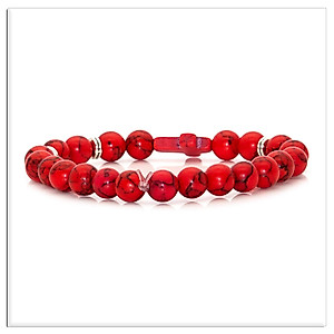 Xusamss Fashion 8MM Matte Agate Beads Bracelet Cross Elastic Bracelet(Red Turquoise)