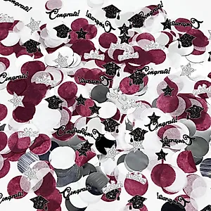 Graduation Decorations Maroon Siver/Burgundy Silver Table Decorations/Burgundy Silver Graduation Confetti/Maroon Graduation Party Table Decorations