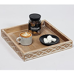 Dugunusu Farmhouse Wood Decorative Tray 12''X12'', Rustic Serving Tray, Tray for Ottoman, Coffee Table, Kitchen Counter, Crafts, Display (Square Brown)