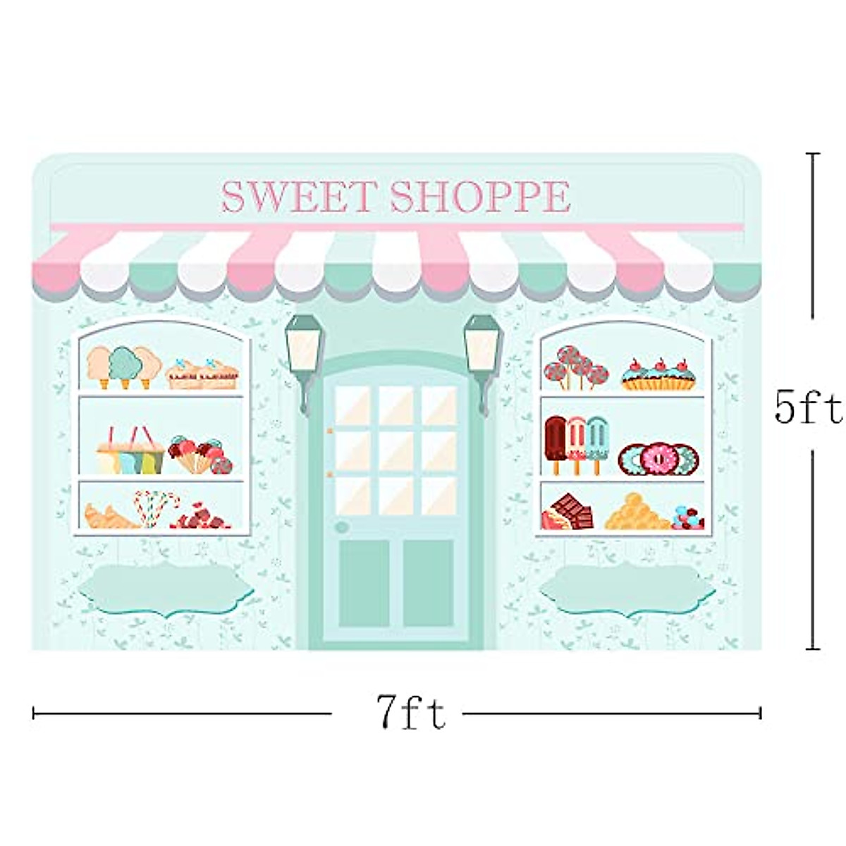 MEHOFOND 7x5ft Sweet Shoppe Backdrop Dessert Parlor for Girl Birthday Photography Background Kids Party Banner Baby Shower Donut Ice Cream Cake Table Decor Photoshoot Studio Props