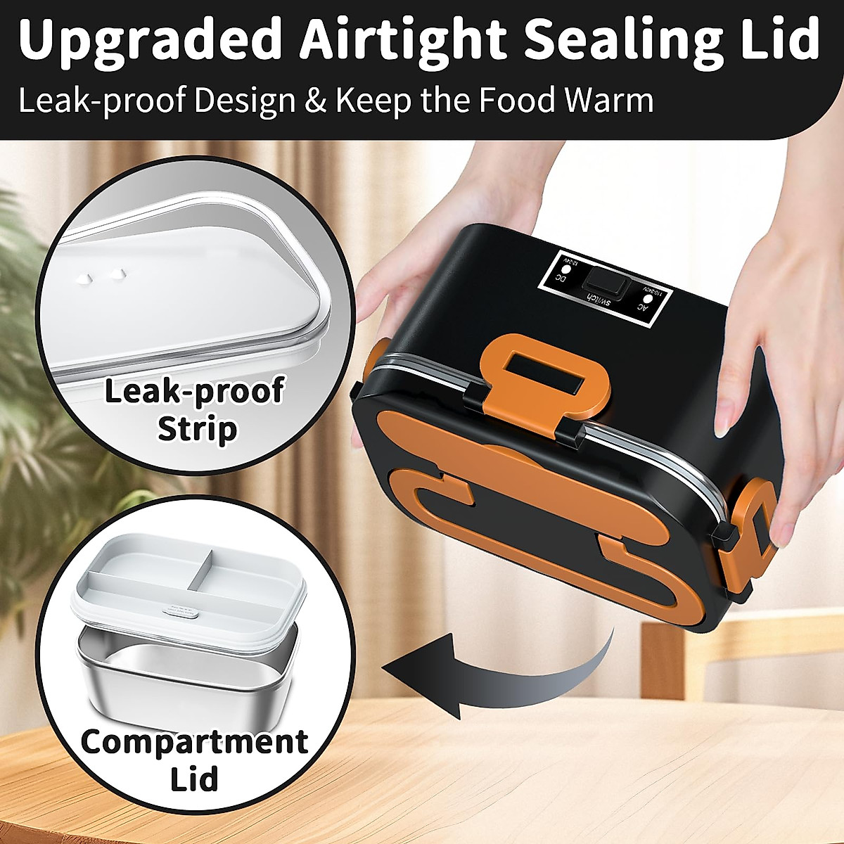 IFENROL Electric Heated Lunch Box for Adults, 100W 3-IN-1 1.8L Heated Lunch Box for Men Portable with Double Layer 2 Container, Fast Heating Food Warmer,12V/24V/110V for Car Truck Office Home Travel