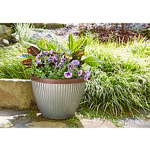Southern Patio 15" Westlake Indoor/Outdoor Pleated Planter with Drainage Hole, Plug & Galvanized Finish, 19.56 qt. Capacity
