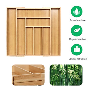 Beolee.Dan Bamboo Adjustable Cutlery Tray,Kitchen Drawer Organizer-Wood Drawer Dividers Organizer for Silverware,Flatware, Knives in Kitchen, Bedroom, Living Room(8 main compartments