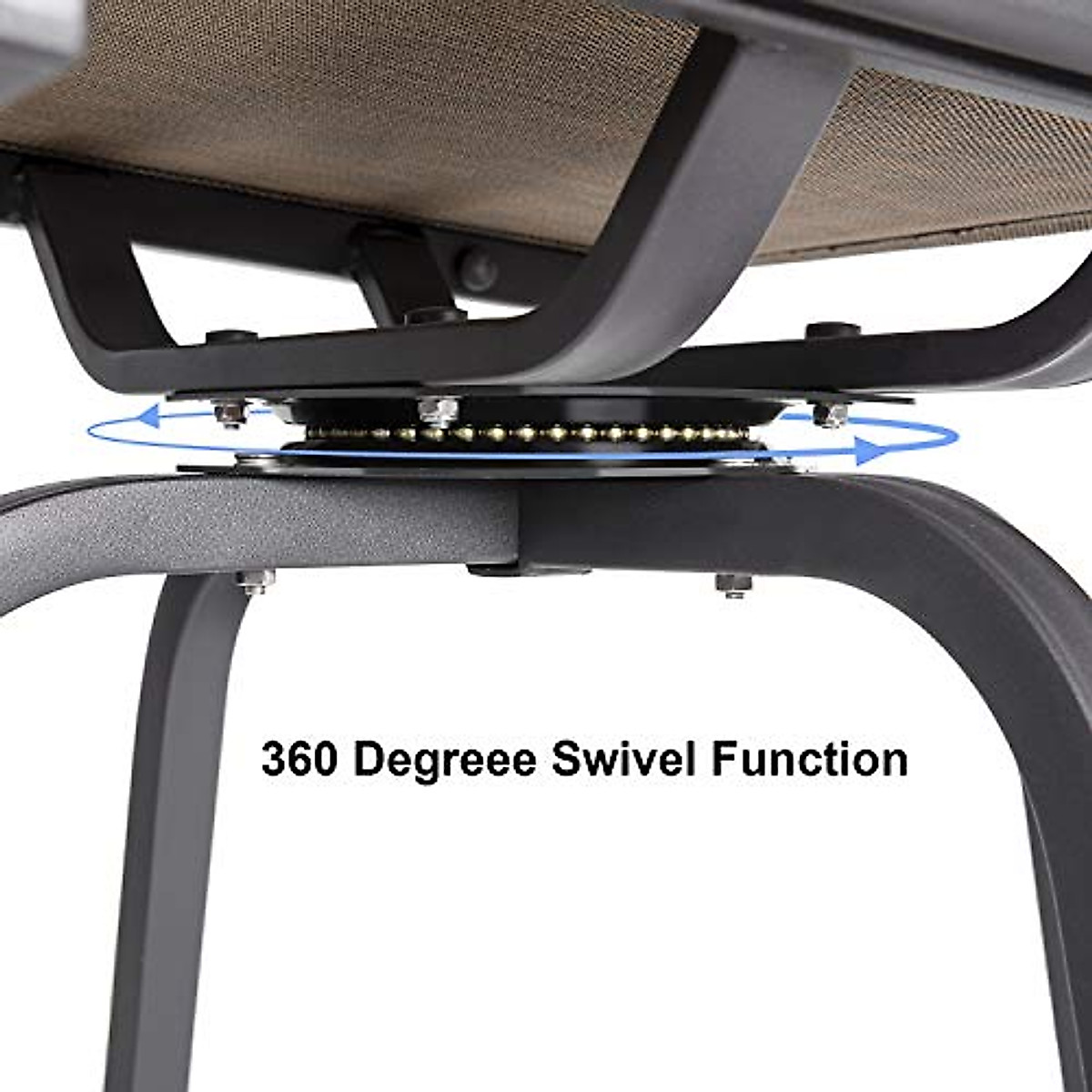 Nuu Garden Outdoor Swivel Bar Stools Set of 2, All-Weather Textilene Bar Height Patio Chairs with Armrests for Balcony and Sunroom, Black and Brown