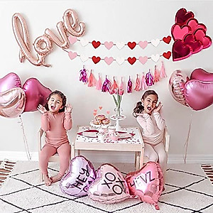 Valentine's Day Banner, Pink & Red Glittery Heart Valentines Day Banner Use for Valentine's Day Anniversary Wedding Engagement Party Home Decorations (Heart)