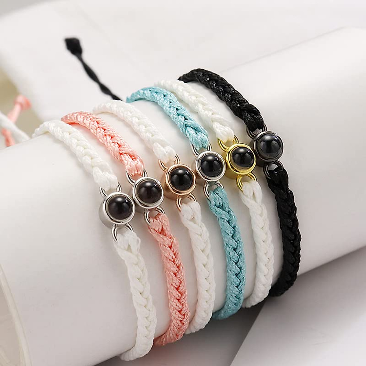 Handpua Custom Bracelets Rope Bracelets Personalized Bracelet for Women Men Projection Bracelet with Photo I Love You Bracelet 100 Languages (gold+white)