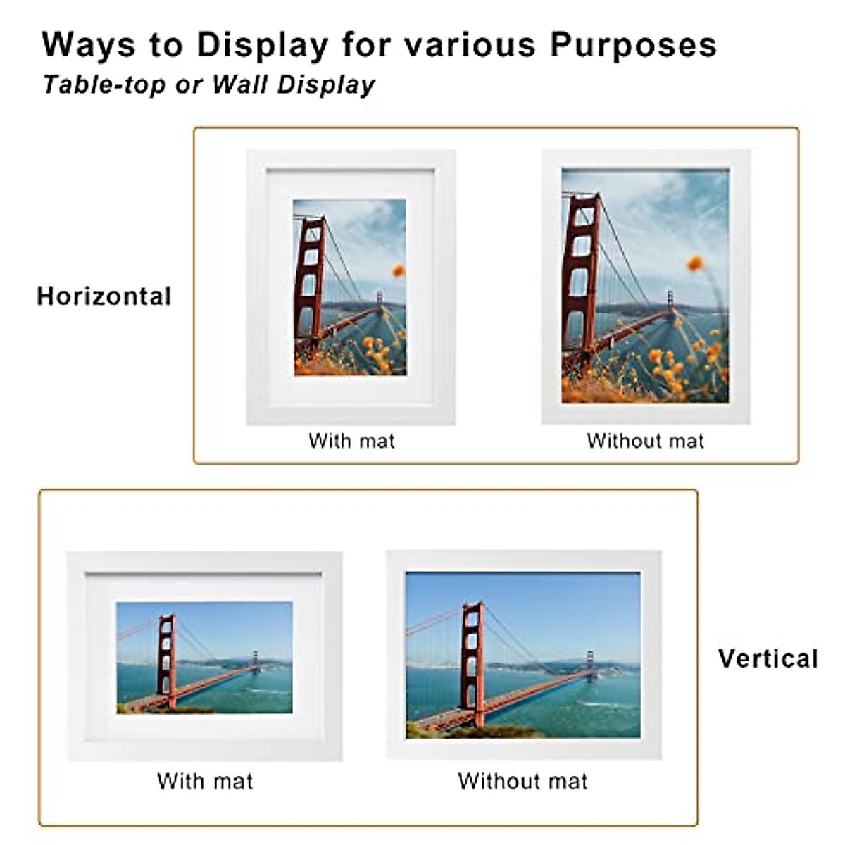 KINLINK A5 Picture Frames White, Photo Frames with Real Glass, Composite Wood Picture Frames for Tabletop and Wall Mounting Display