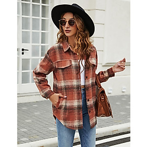 Blooming Jelly Flannel Shirts for Women Long Sleeve Plaid Shirt Shacket Jackets Fall Clothes 2023 (Small, Orange)