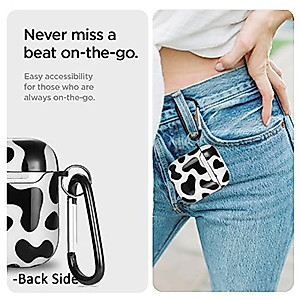Airpods Case Cover Cow, Olytop Cute Airpods Protective Case Cover Printed Hard Skin Women Girl for Apple Airpods Charging Case with Keychain AirPods 2nd 1st Gen (Black Cow)