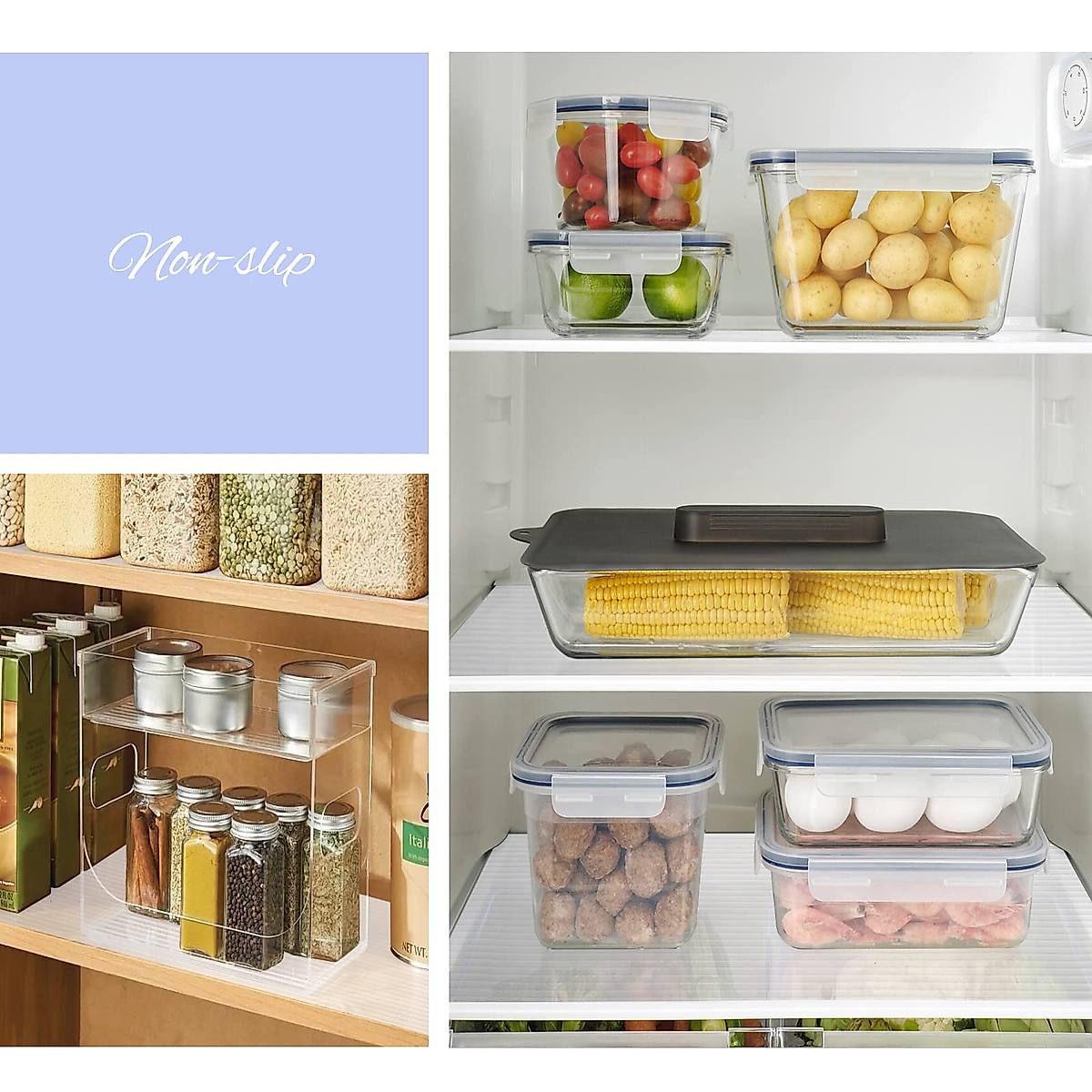 Shelf Liner for Kitchen Cabinets, 12 Inch x 20 Ft x 2 Rolls, Non-Slip Cabinet Liner, Non Adhesive Drawer Liner, Refrigerator Liners, Washable Oil-Proof Mat for Shelves (Transparent Stripe)