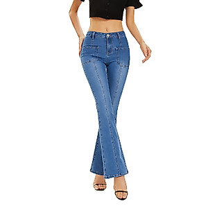 DECIVI Women Bootcut Flare Jeans Mid Rise Stretchy Curvy Bell Bottom Denim Pants
