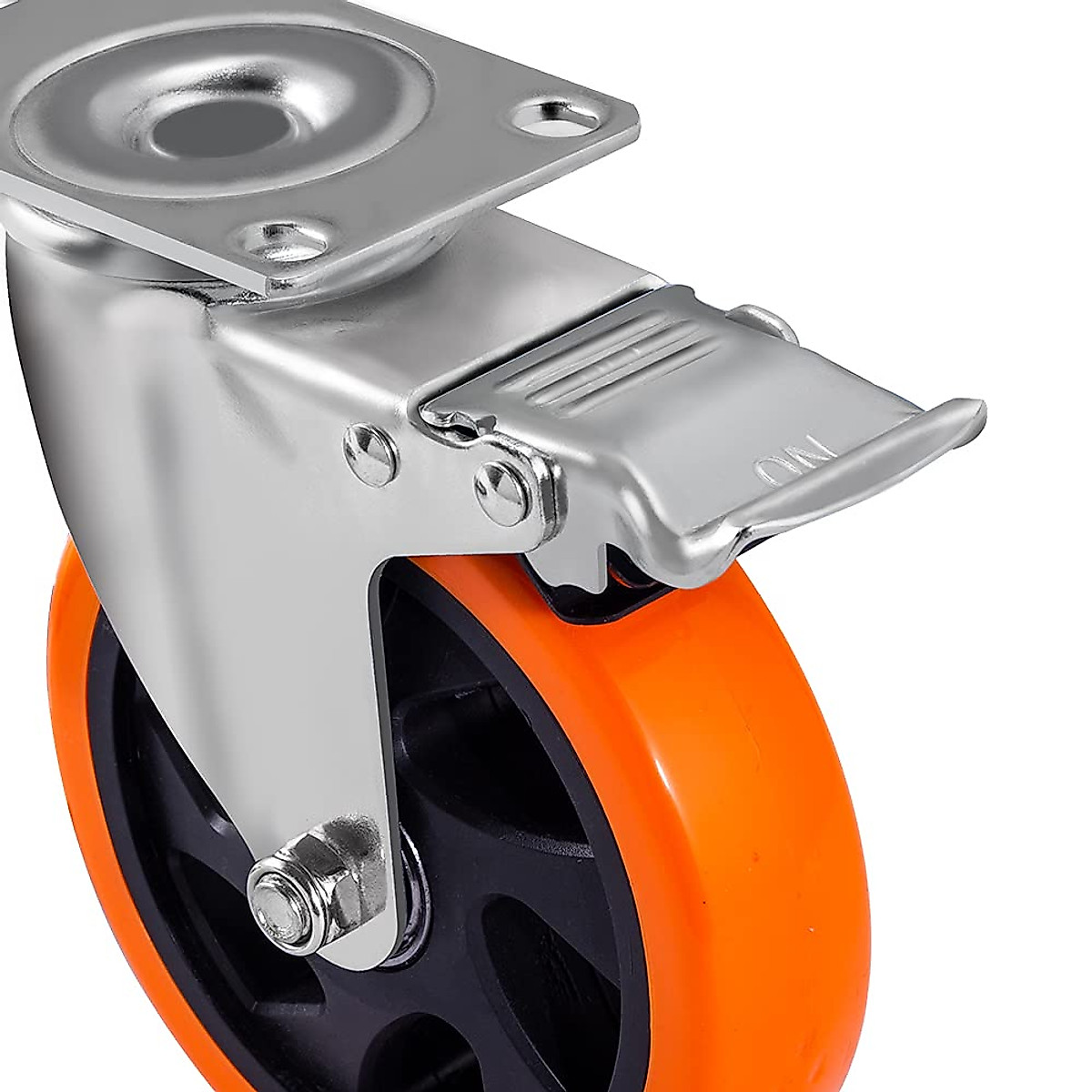 5" Swivel Plate Casters Wheels with Screw Safety Dual Locking and Polyurethane Foam No Noise Wheels,Heavy Duty-550 Lbs Per Caster