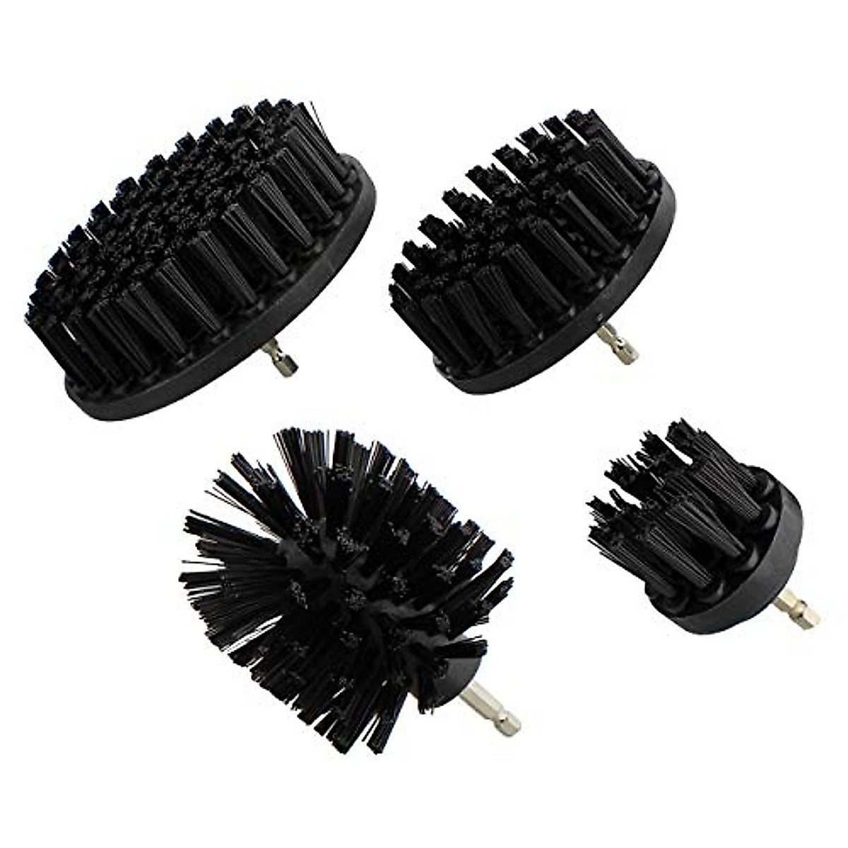 ABN Power Scrubber Cleaning Brush Set for 1/4in Drive Drill - 4 Piece Black Hard Bristle Shower Scrubber, Baseboard Cleaner, Scrubbing Brush Kit Set for Home and Auto Car, Boat, Deck, Hot Tub, Carpet