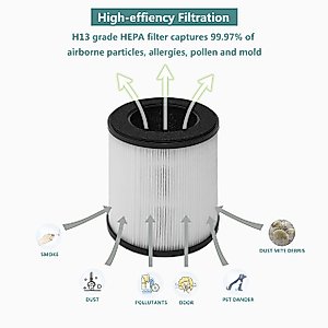 Basum B-D02L Replacement Filter, Compatible with MOOKA and KOIOS B-D02L Air Purifier, 3-in 1 H13 True HEPA Filter, 2 Pack, 2 Count (Pack of 1)