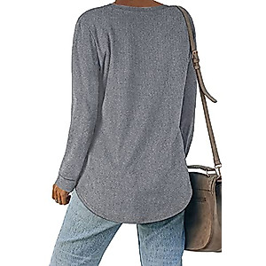 WIHOLL Shirts for Women V Neck Loose Casual Tunic Sweatshirts Trendy Gray XL