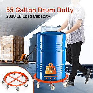 NeapNuuk Two-Piece 55 Gallon Drum and Barrel Dolly, 2000 LBS Capacity Dolly with 8 Caster Wheels, Trash Can Dolly Non-tipping Hand, Orange Steel Frame Dolly